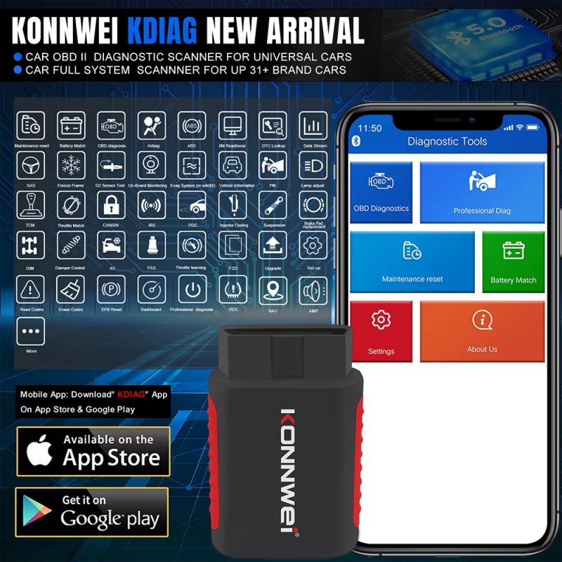 Scanner Automotriz Konnwei Kdiag Mini Obd2 Multimarca Bt 2024
