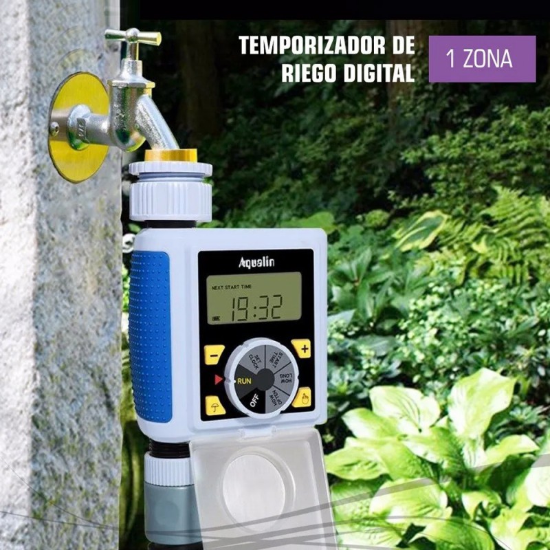 Temporizador de riego digital de una zona 21055 aqualin + sensor de lluvia